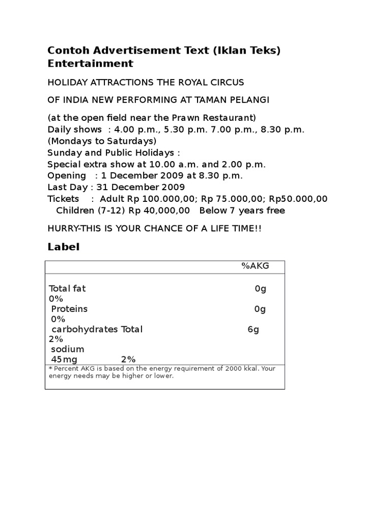 Contoh Advertisement Text | PDF