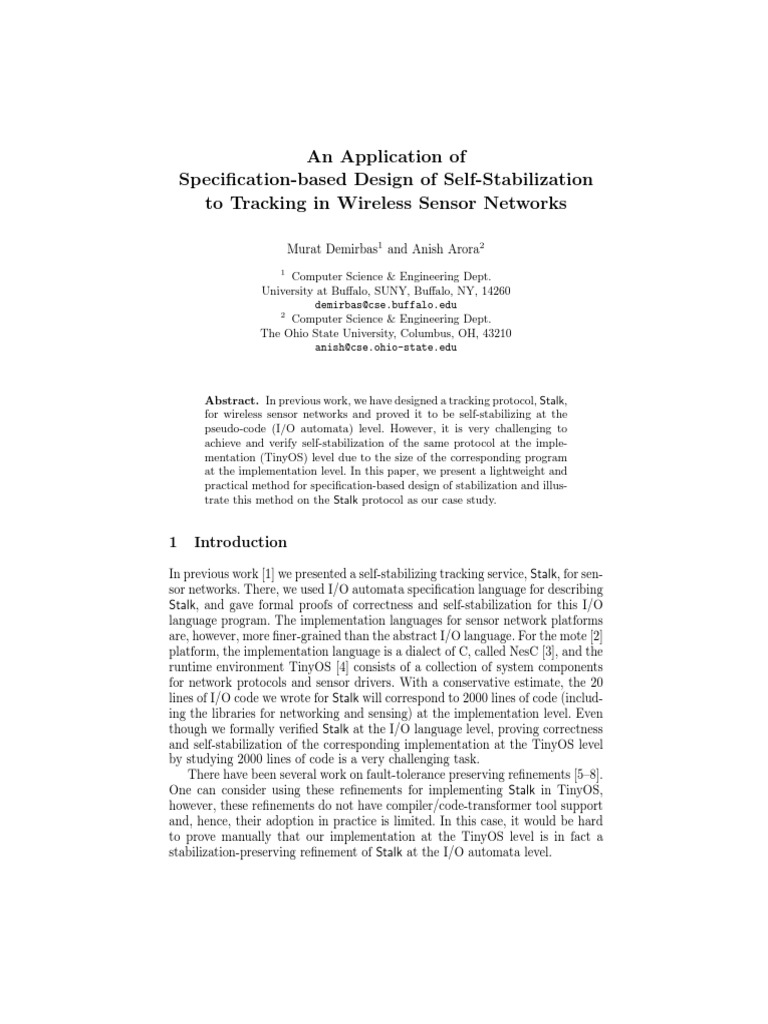 An Application of Specification-Based Design of Self-Stabilization To Tracking in Wireless ...