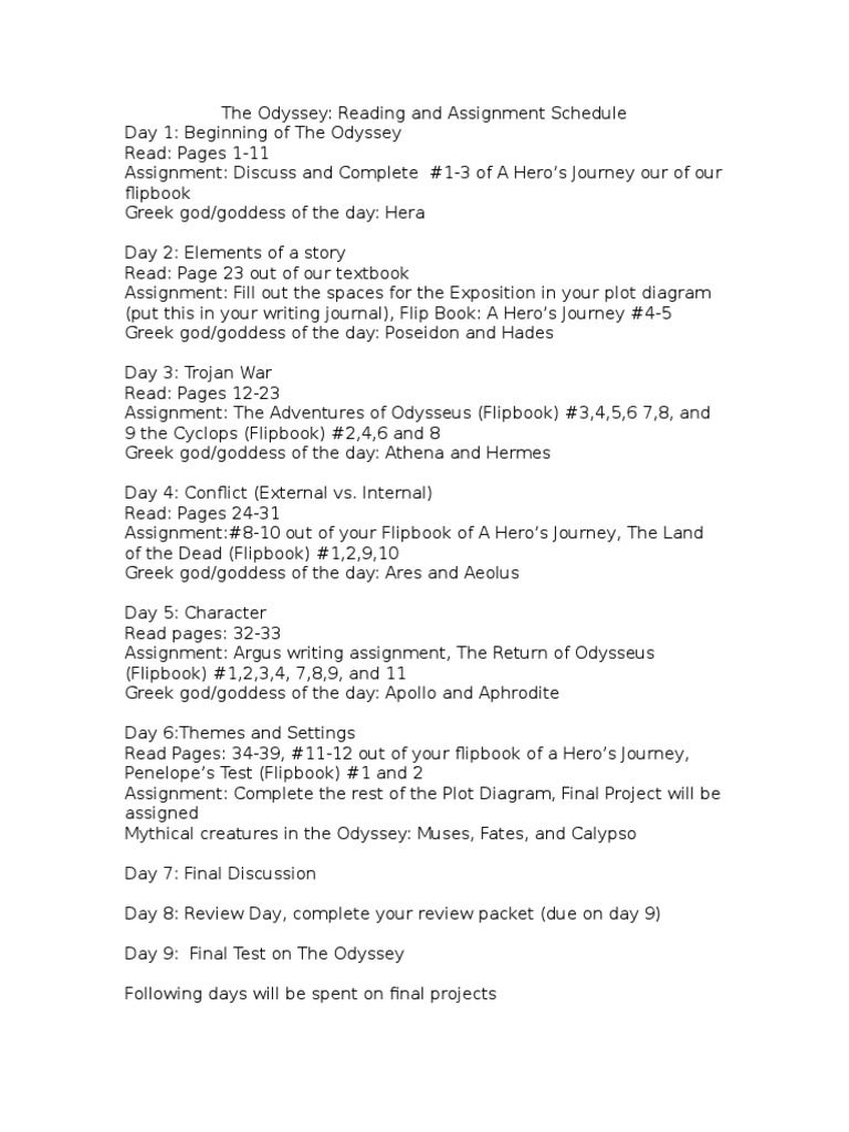 The Odyssey Pacing Schedule | PDF