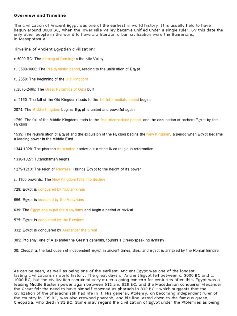 Ancient Egypt Timeline & Overview | PDF | Ancient Egyptian Religion ...