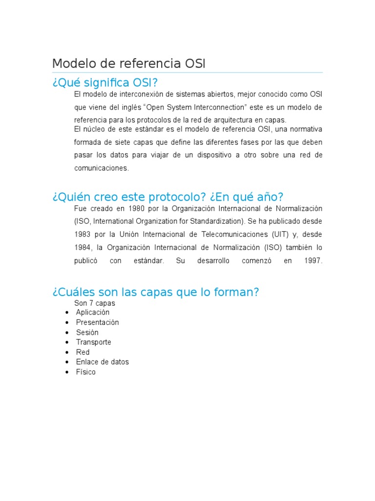Modelo de referencia OSI: Capas y funciones | PDF | Modelo osi ...