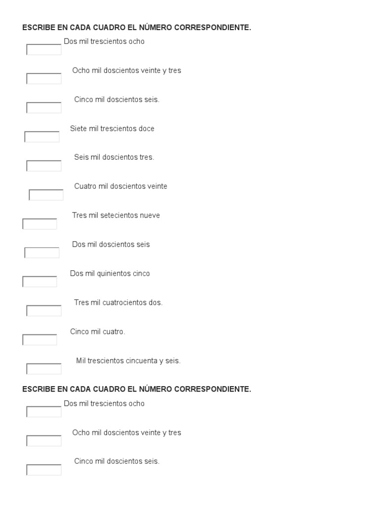 Numeros De 1000 Al 5000 Escritura PDF