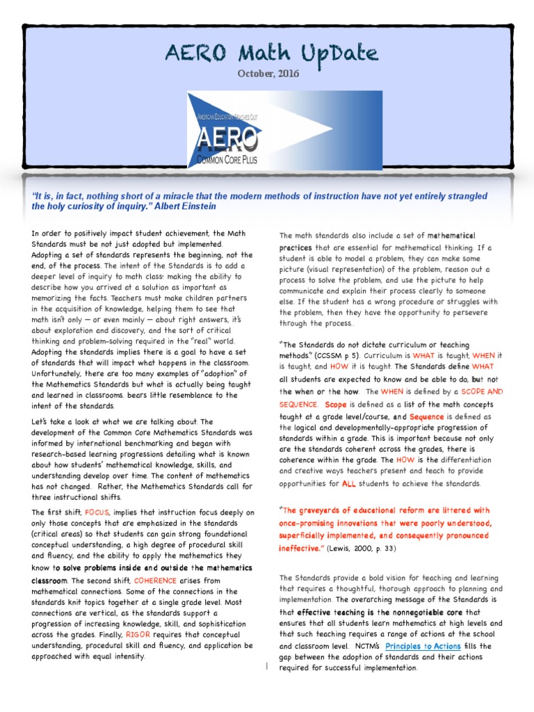 Aero Math Update: October, 2016 | PDF | Common Core State Standards ...