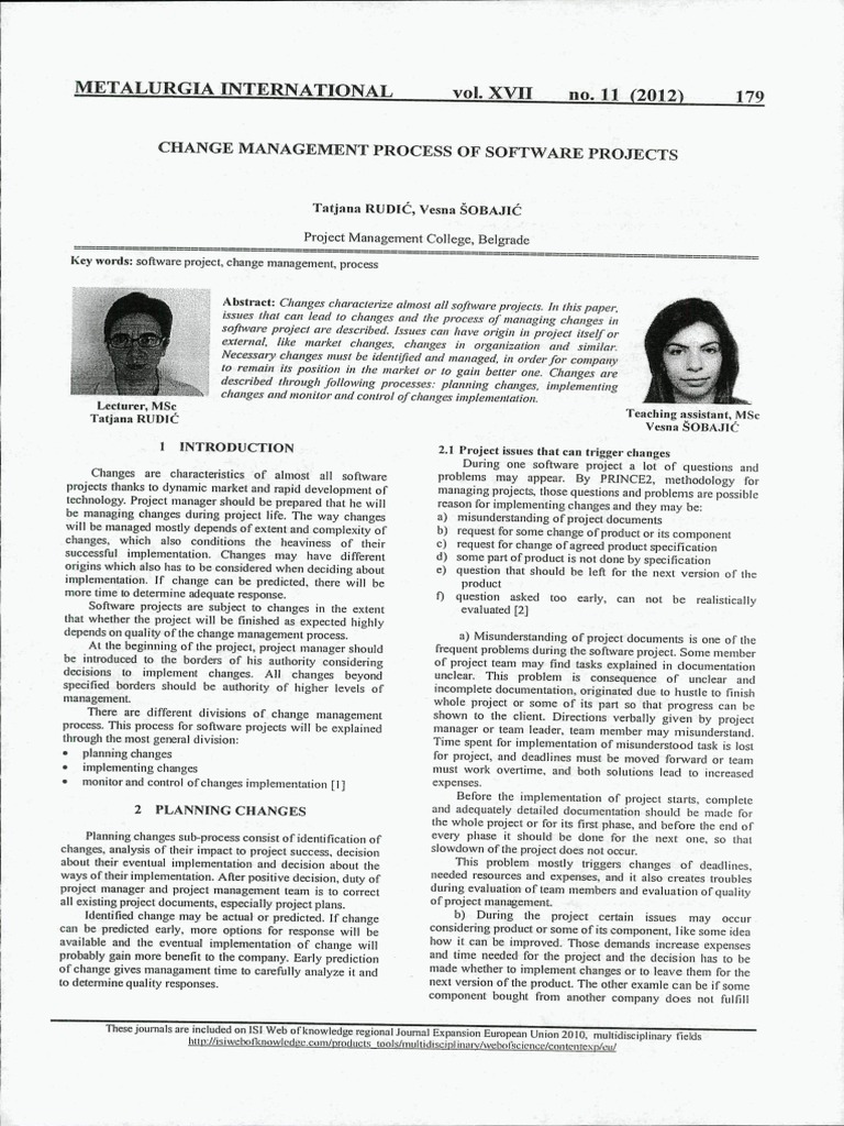 Change Management Process of Software Projects | PDF | Specification ...