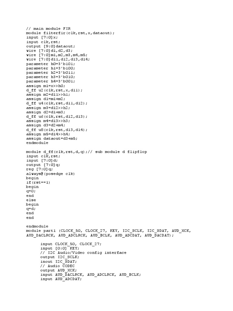 Fir Filter (Verilog Code) | PDF | Input/Output | Telecommunications ... Fir Filter (Verilog Code) | PDF | Input/Output | Telecommunications ...