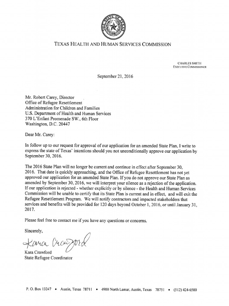 Office of Refugee Resettlement Letter - Robert Carey | PDF | Federal ...