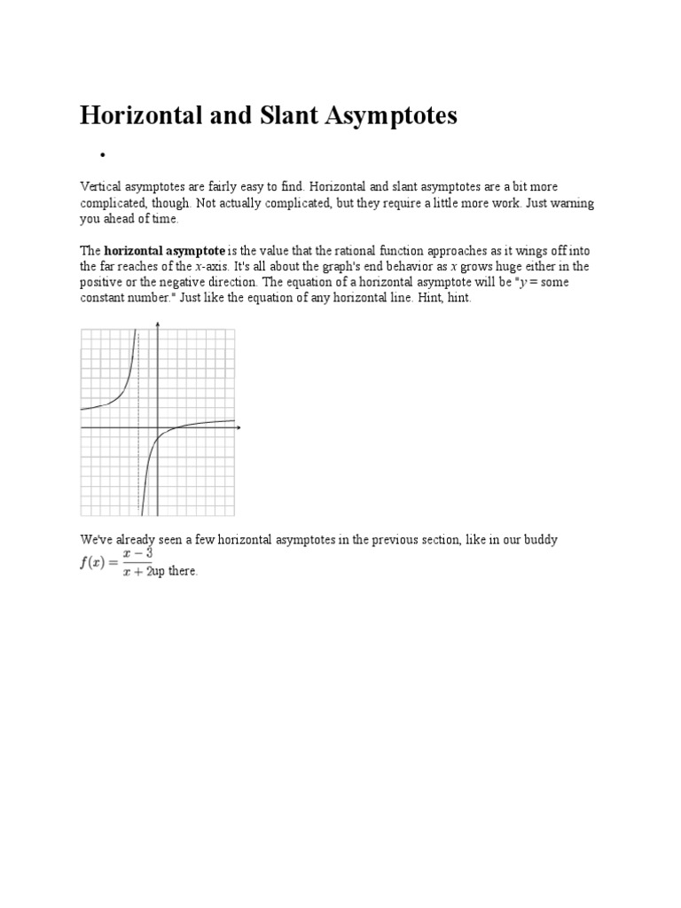 Horizontal and Slant Asymptotes | PDF | Asymptote | Fraction (Mathematics)