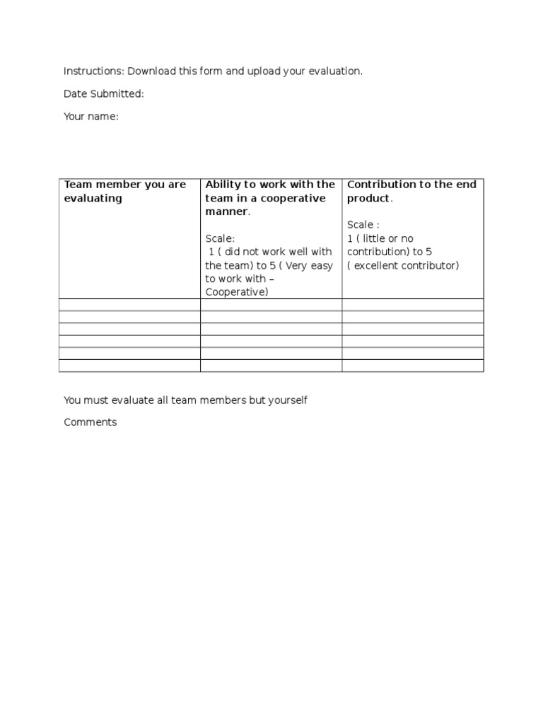 Team evaluation form download and upload | PDF