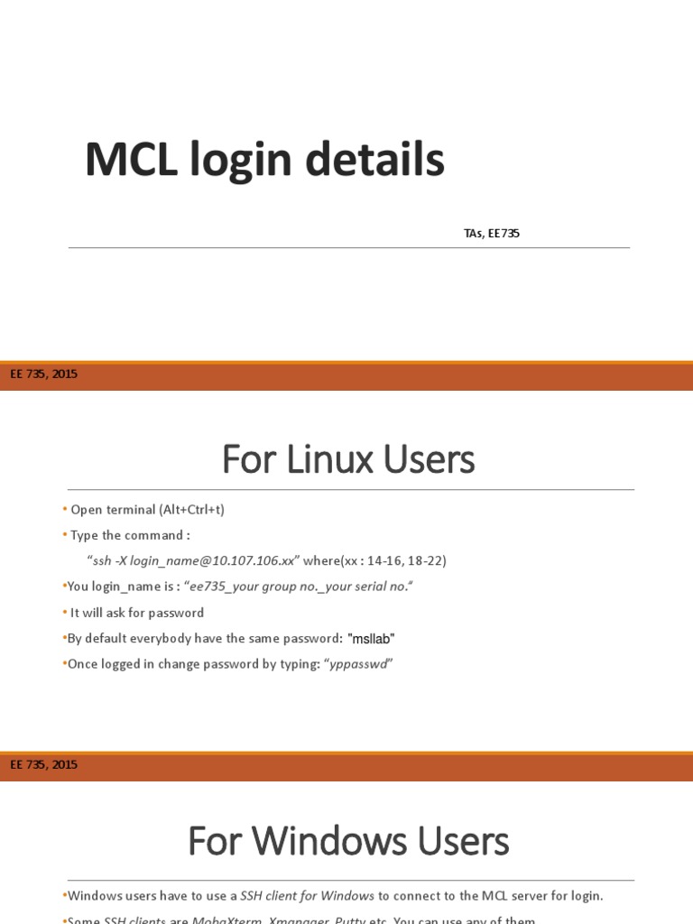 MCL Login Details: Tas, Ee735 | PDF | Computers | Technology & Engineering