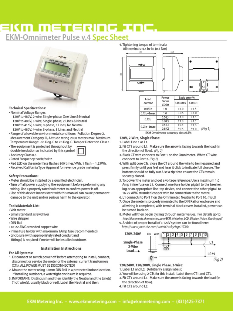 EKM Omnimeter Pulse v.4 Spec Sheet | PDF | Relay | Fuse (Electrical)