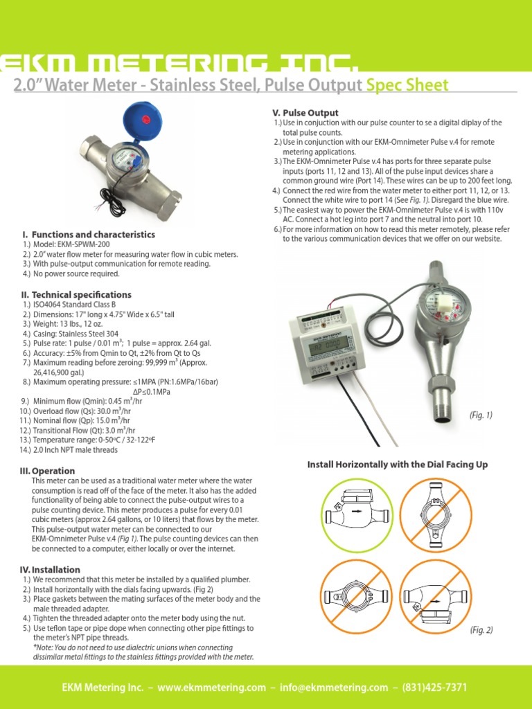 EKM SPWM 200 Water Meter Spec Sheet | PDF | Pipe (Fluid Conveyance) | Manufactured Goods