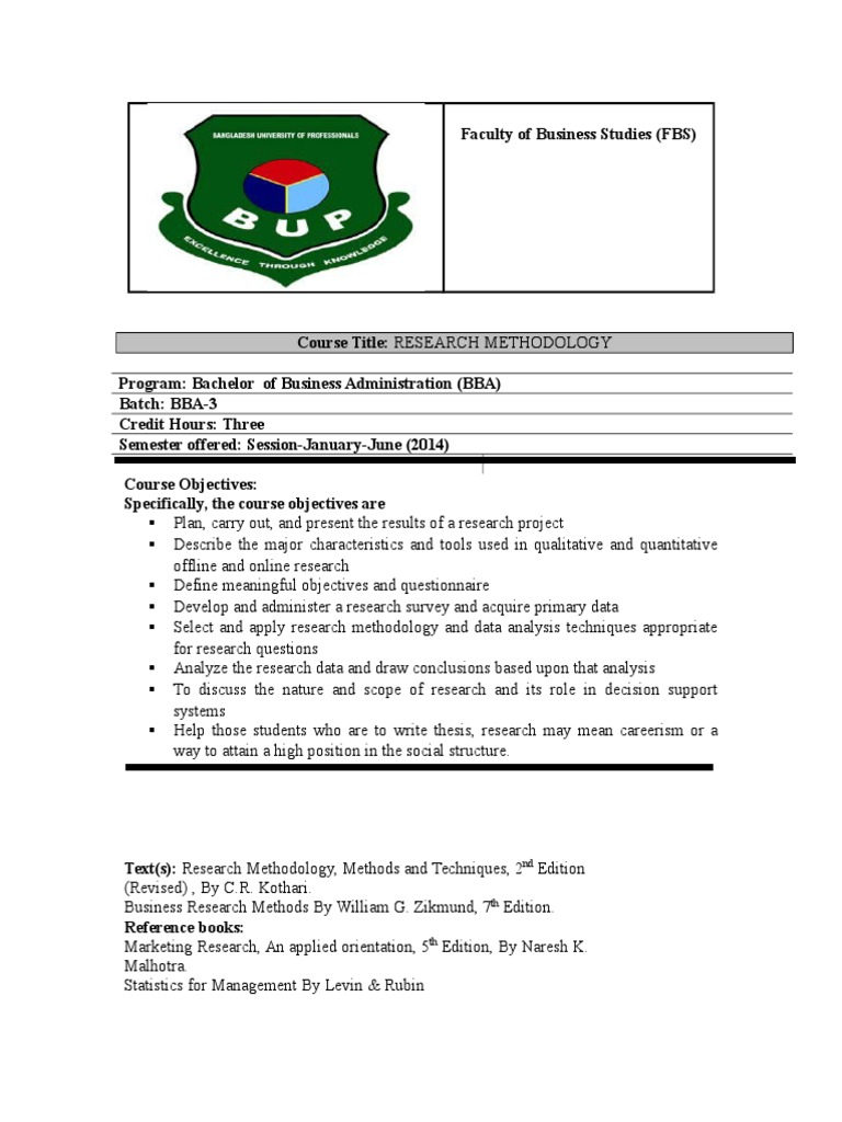 Research Methodology Course Outline | PDF | Research Design | Survey ...