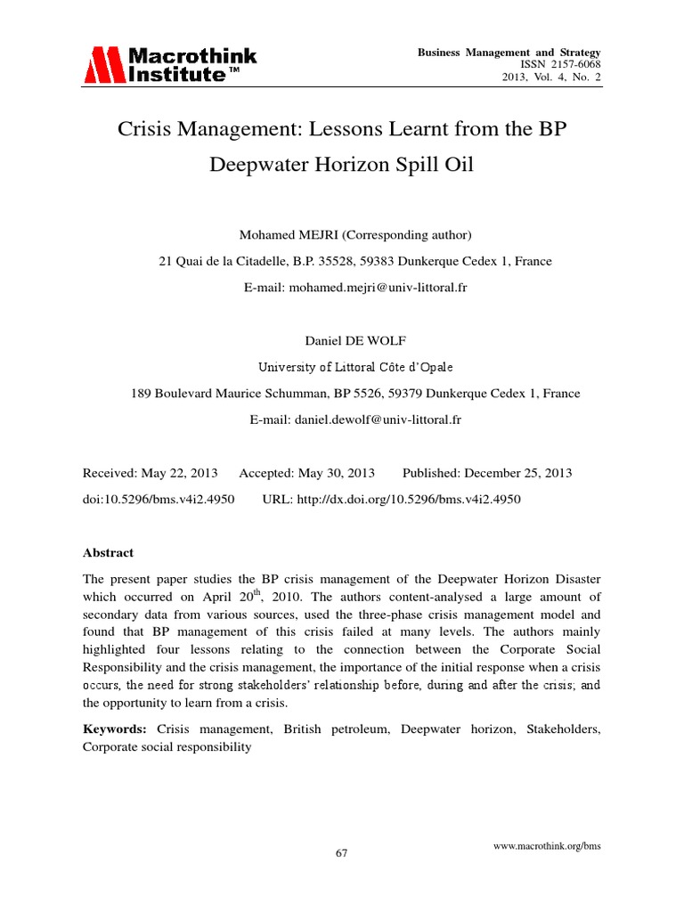 BP Crisis Management - BMS PDF | PDF | Bp | Crisis Management
