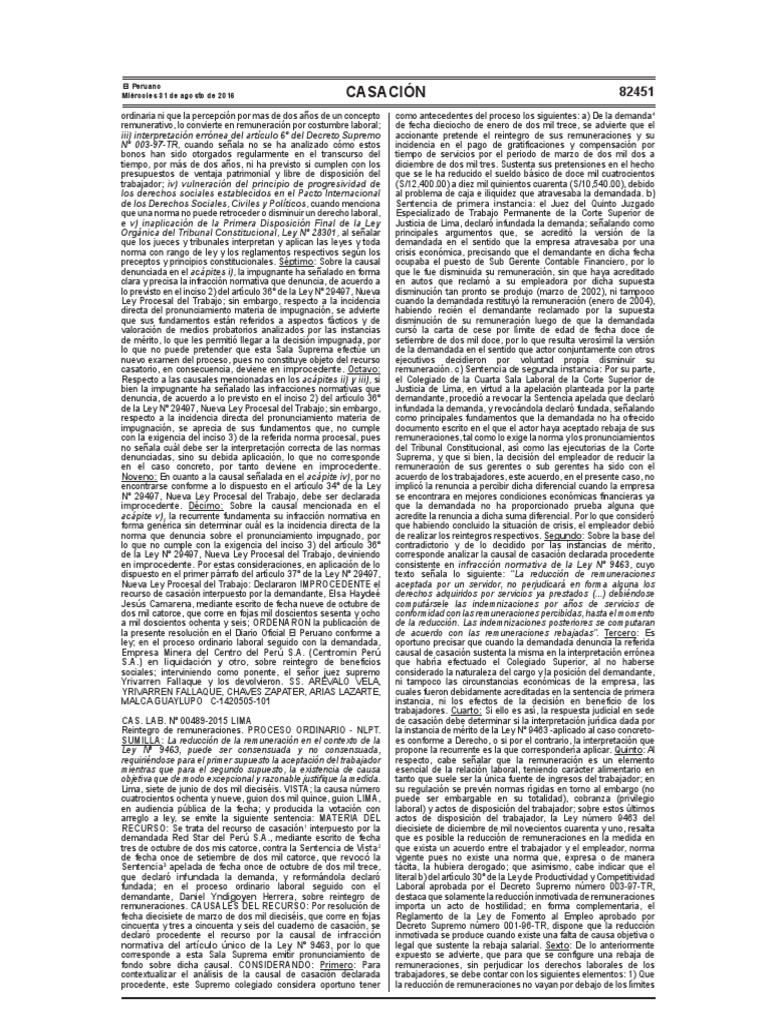 Casación Laboral #00489-2015-Lima | PDF | Salario | Derecho laboral Casación Laboral #00489-2015-Lima | PDF | Salario | Derecho laboral