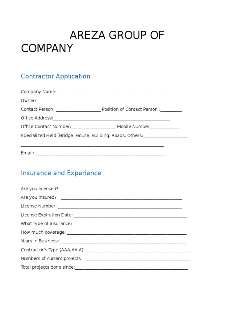 Contractors Application Form | PDF