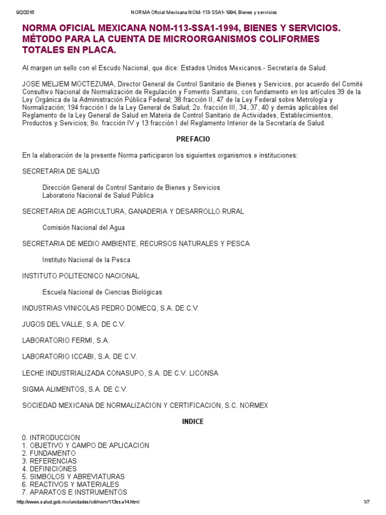 NORMA Oficial Mexicana NOM-113-SSA1-1994, Bienes y Servicios | PDF ...