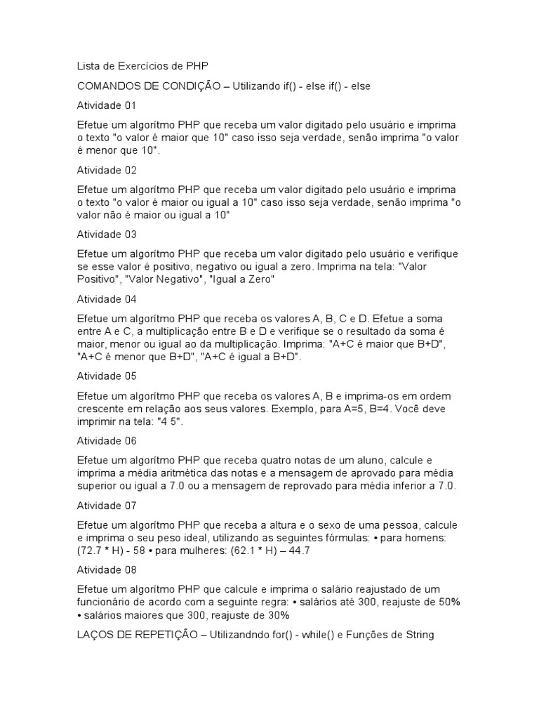Comandos Básicos de PHP | PDF | Média | Algoritmos