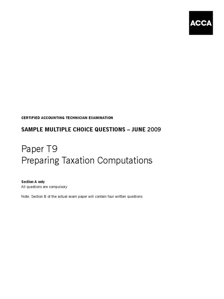 ACCA CAT Paper T9 Preparing Taxation Computations Solved Past Papers ...