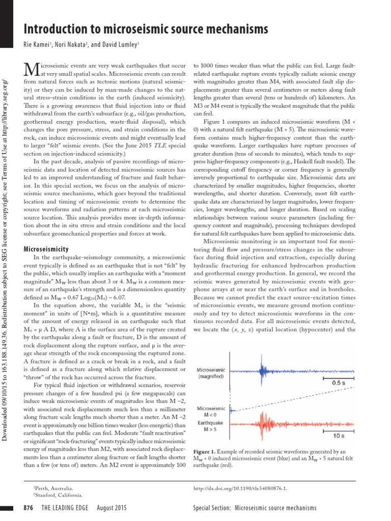 Introduction To Microseismic Source Mechanisms: Rie Kamei, Nori Nakata ...