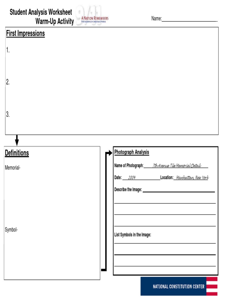 Student Analysis Worksheet Warm-Up Activity First Impressions | PDF ...