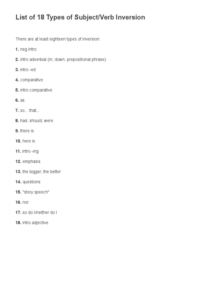 List of 18 Types of Subject Verb Inversion | PDF | Verb | Graduate ...