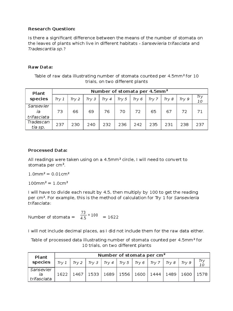 Counting Stomata Lab | PDF | Student's T Test | Standard Deviation