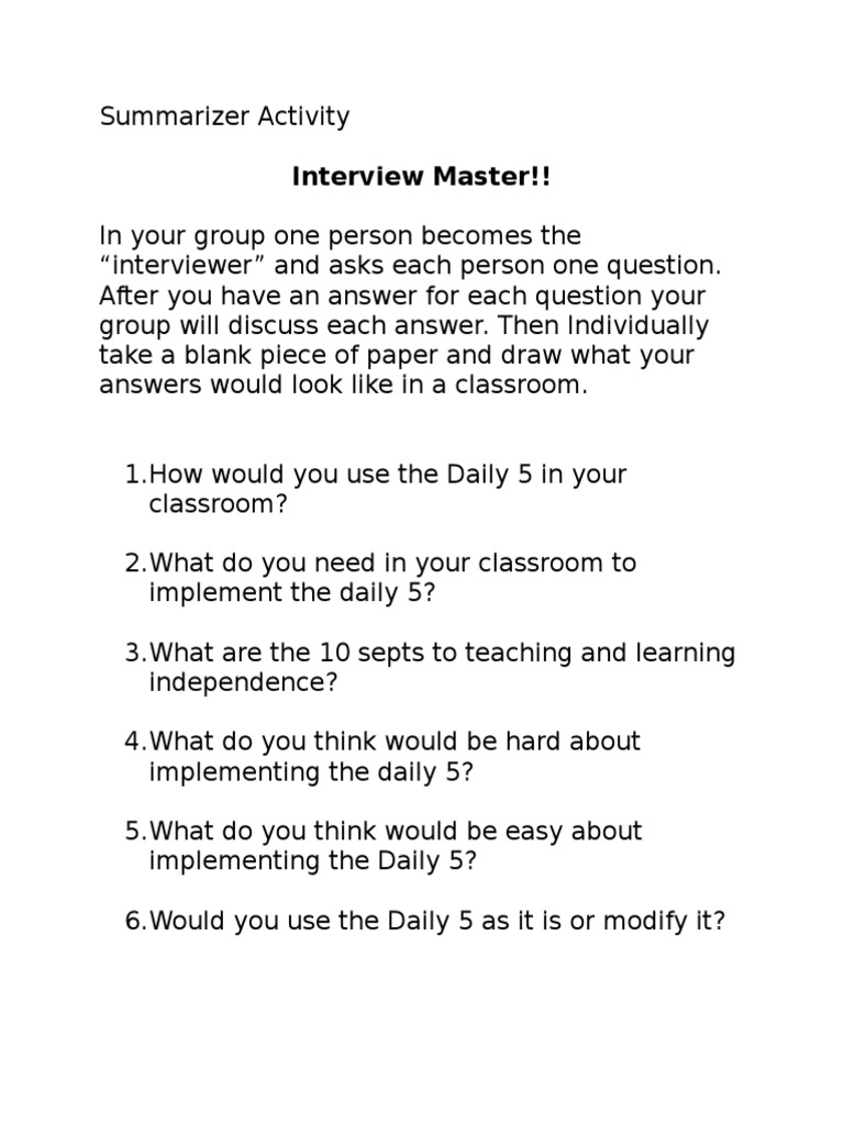 Summary Activity | PDF | Question | Teaching