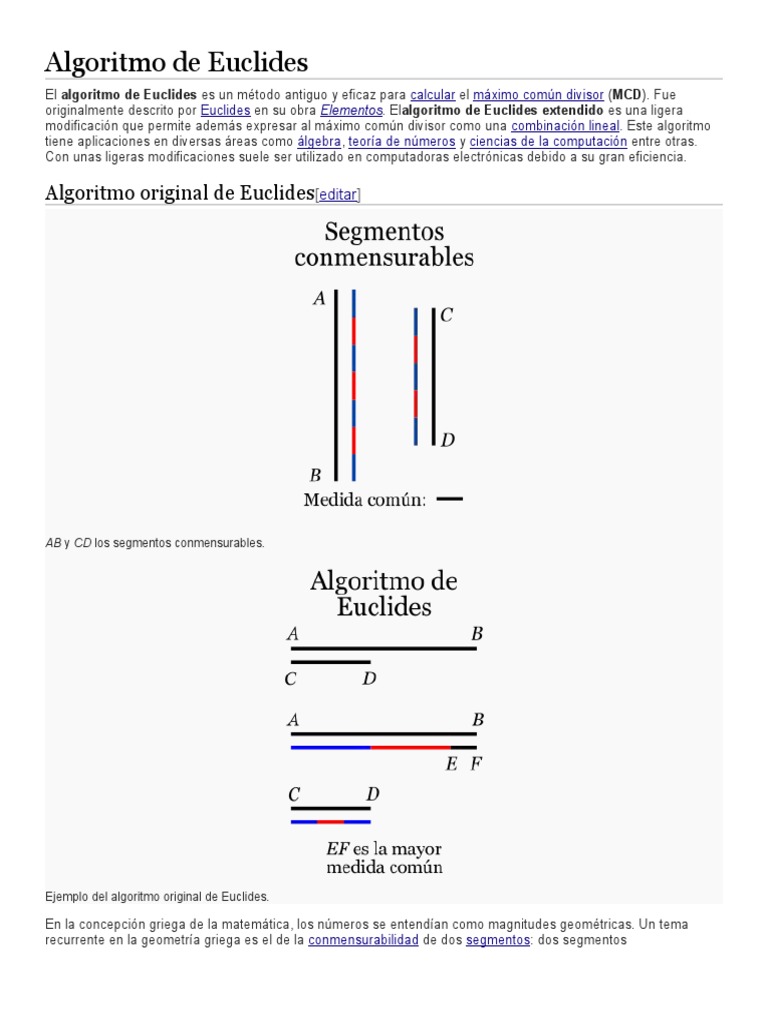 Algoritmo de Euclides | PDF | Algoritmos | División (Matemáticas)