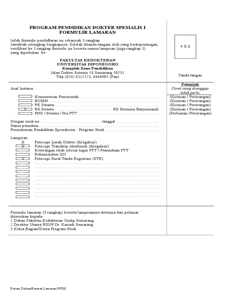Formulir Pendaftaran Ppds Undip | PDF