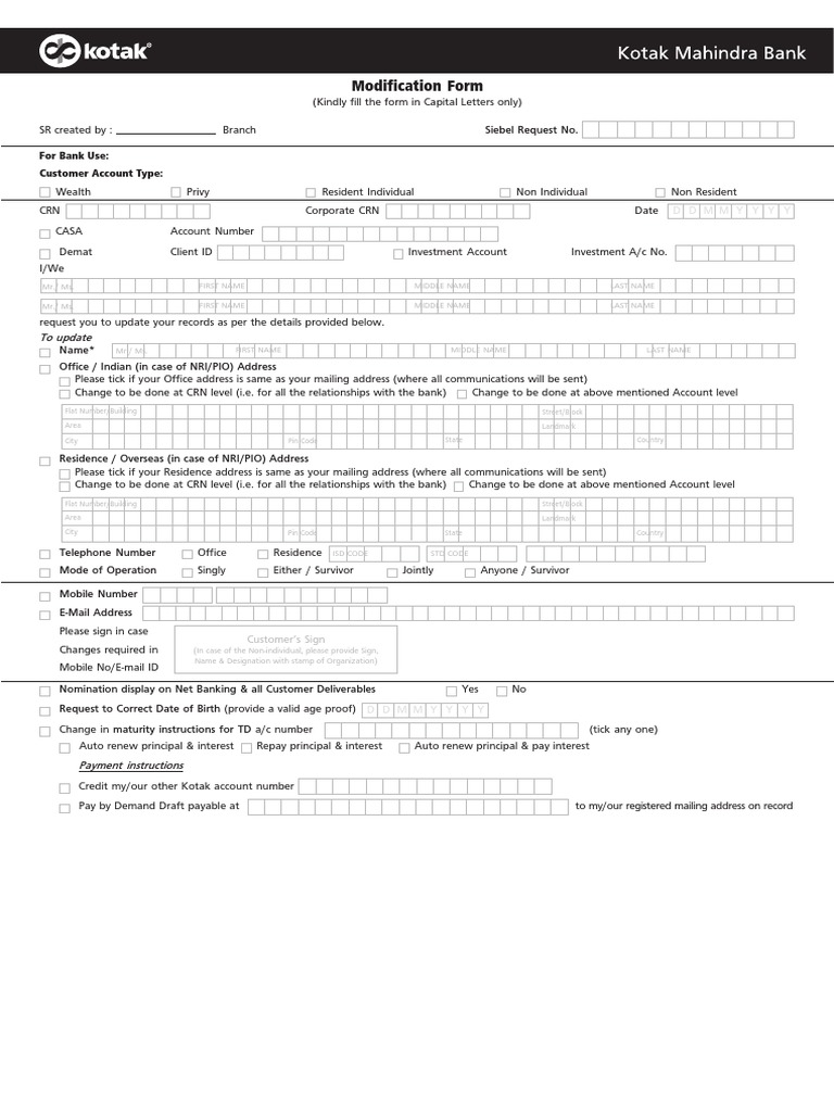 Account Modification Form | PDF | Financial Services | Service Industries