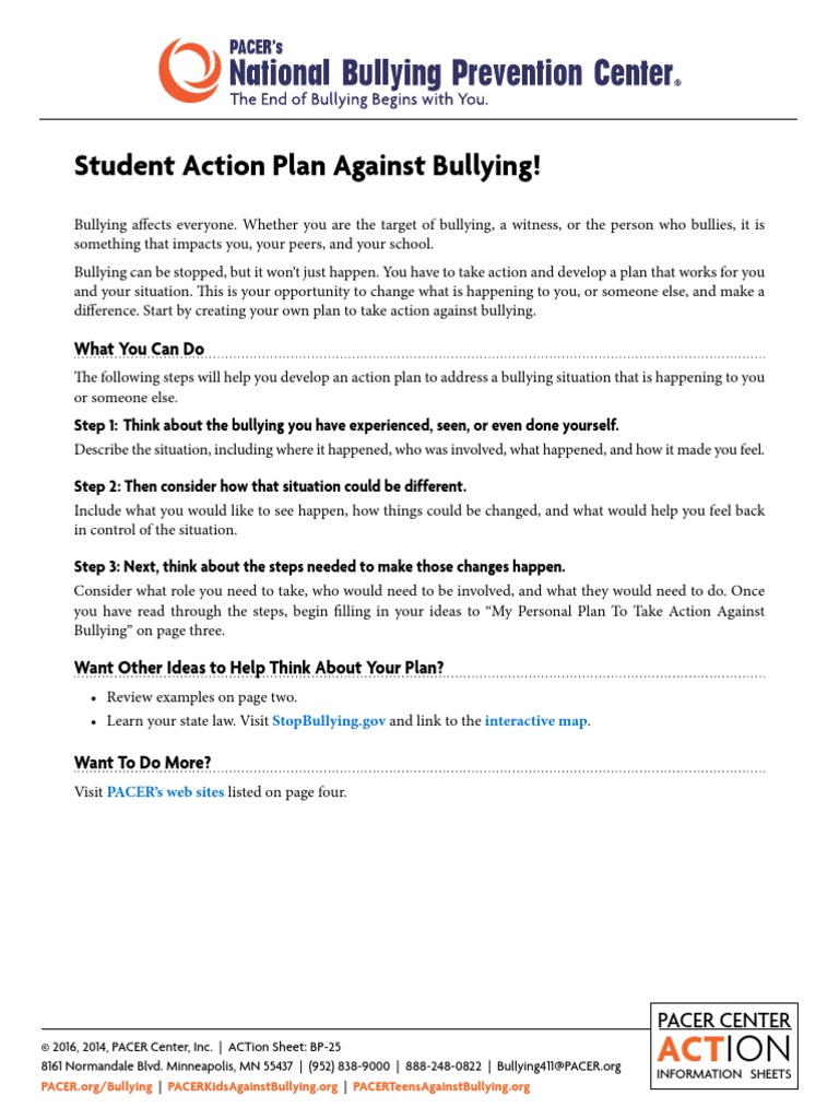 Student Action Plan Against Bullying!: What You Can Do | PDF