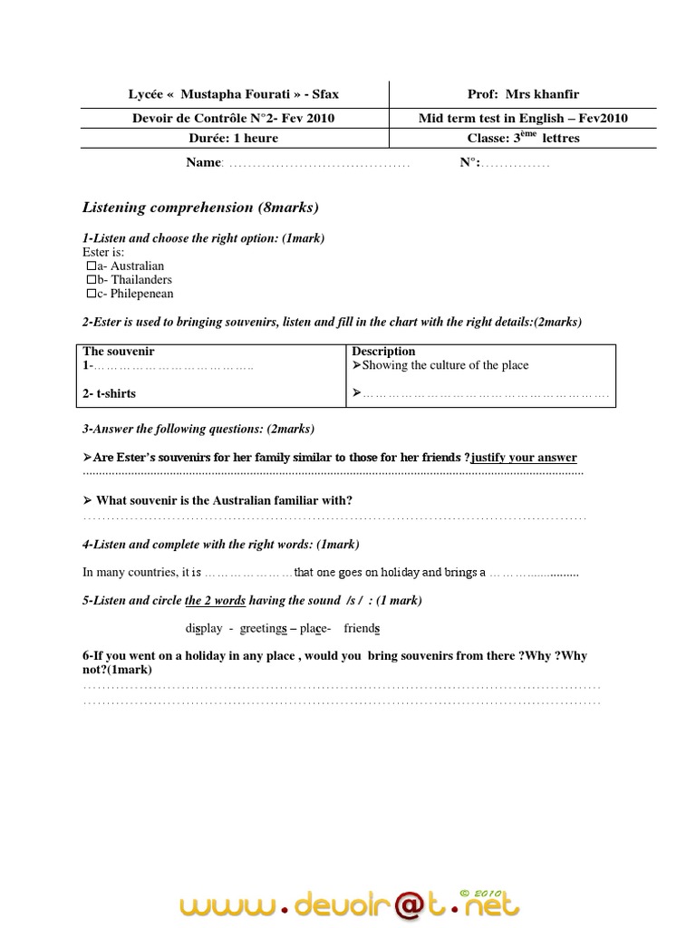 Devoir de Contrôle N°2 - Anglais - 3ème Lettre (2010-2011) Mrs Khanfir | PDF | Nanotechnology ...