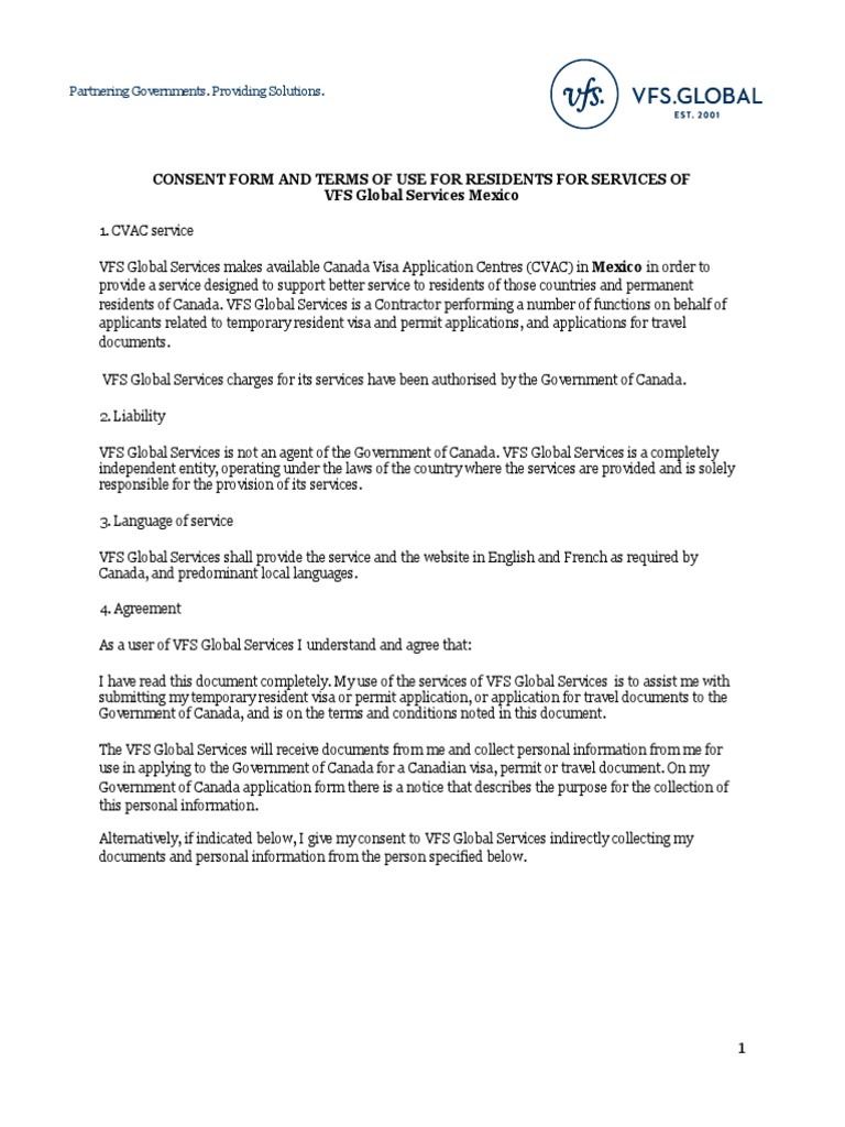 Vfs Consent Form | PDF | Travel Visa | Government And Personhood