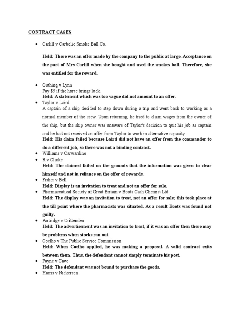Contract Cases | PDF | Consideration | Legal Ethics