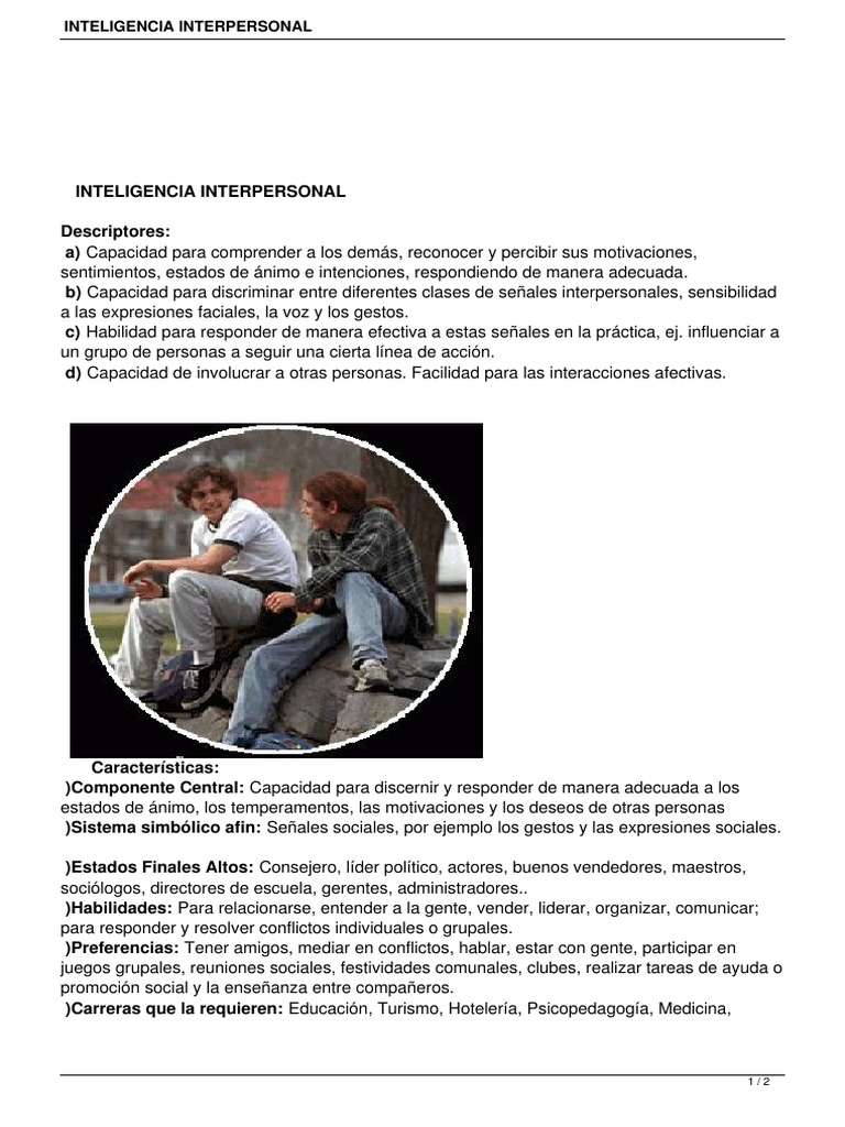 Comprendiendo la Inteligencia Interpersonal | PDF | Inteligencia ...