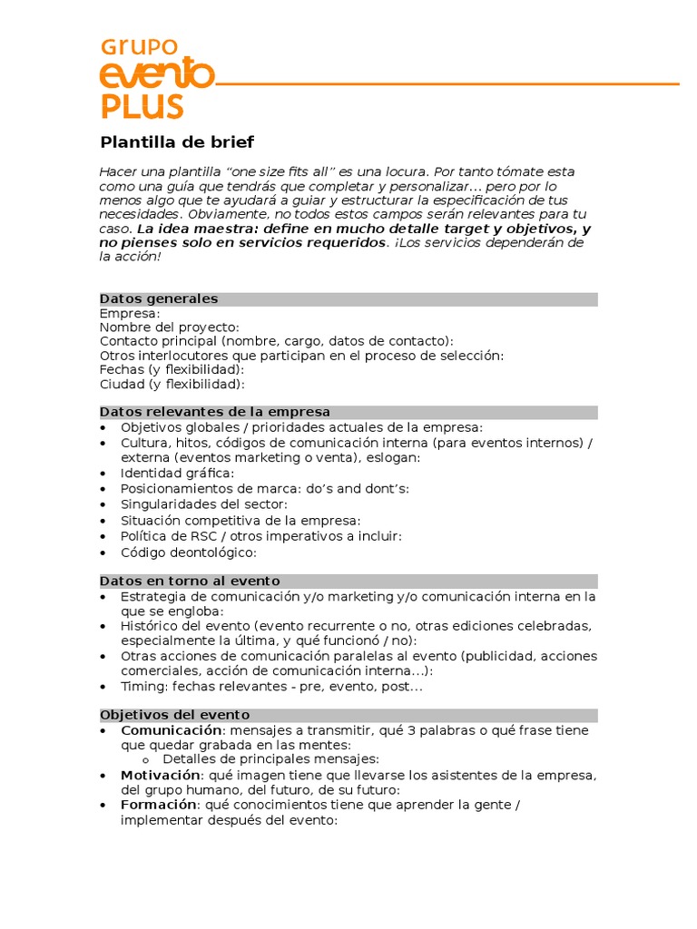 Plantilla de Brief para Proyectos | PDF | Comunicación | Marketing