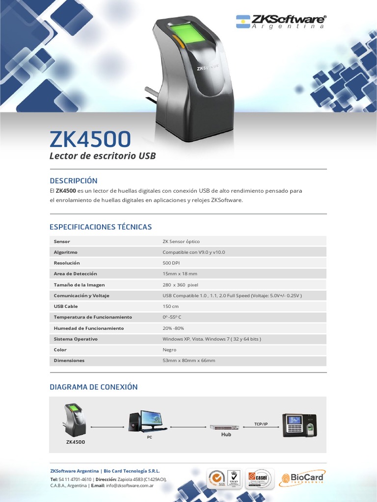 Lector de huellas ZK4500 USB | PDF | Juegos y actividades | Informática
