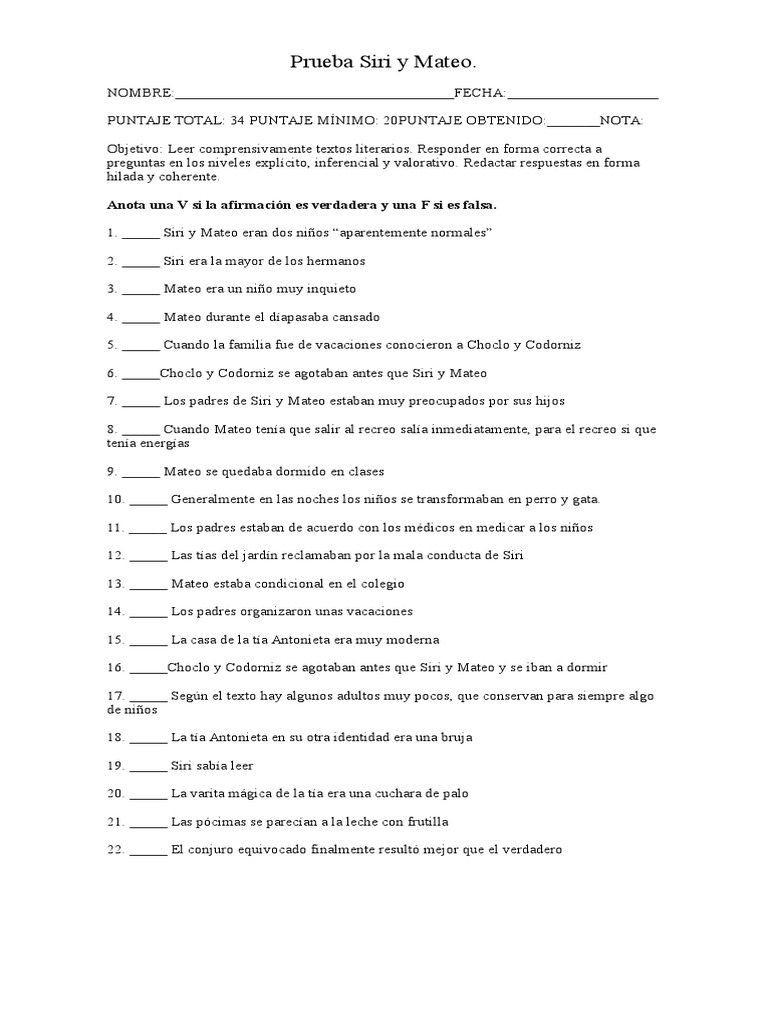 Prueba Siri y Mateo | PDF | Ocio