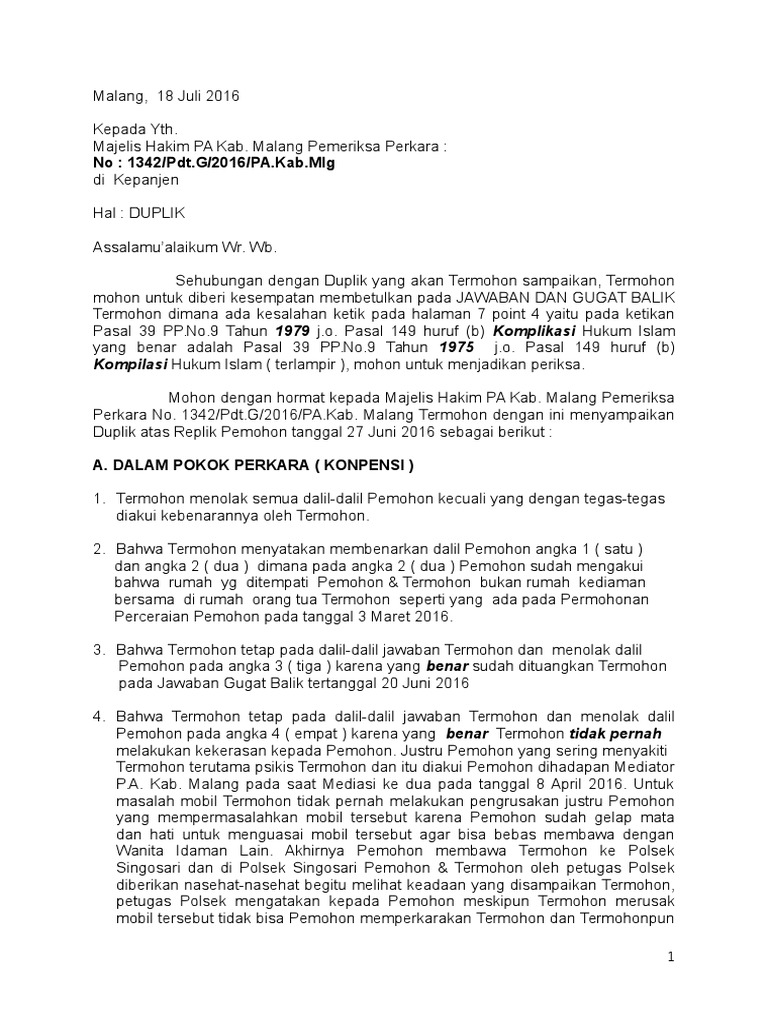 Jawaban Duplik | PDF