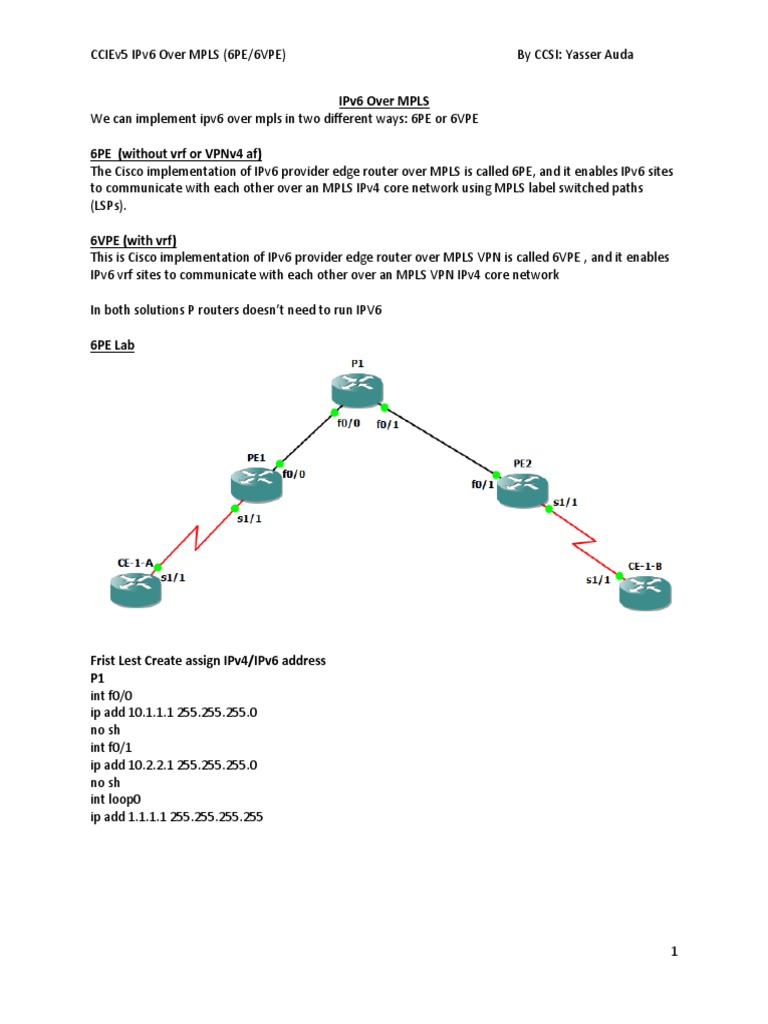 Cciev5 Ipv6 Over Mpls (6pe, 6vpe) | PDF | I Pv6 | Multiprotocol Label ...