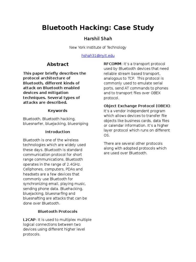Bluetooth Hacking Report | Download Free PDF | Bluetooth | Communications Protocols