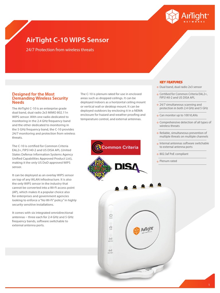 AirTight C 10 WIPS Sensor Datasheet | PDF | Wi Fi | Wireless Lan