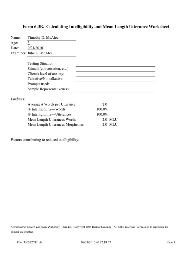 Form 6 3B. Calculating Intelligibility and Mean Length Utterance ...