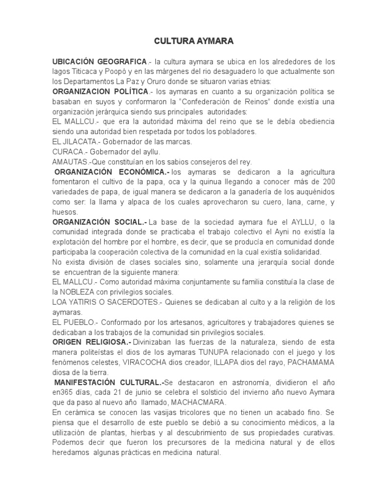 Cultura Aymara | PDF | Imperio Inca | Andes