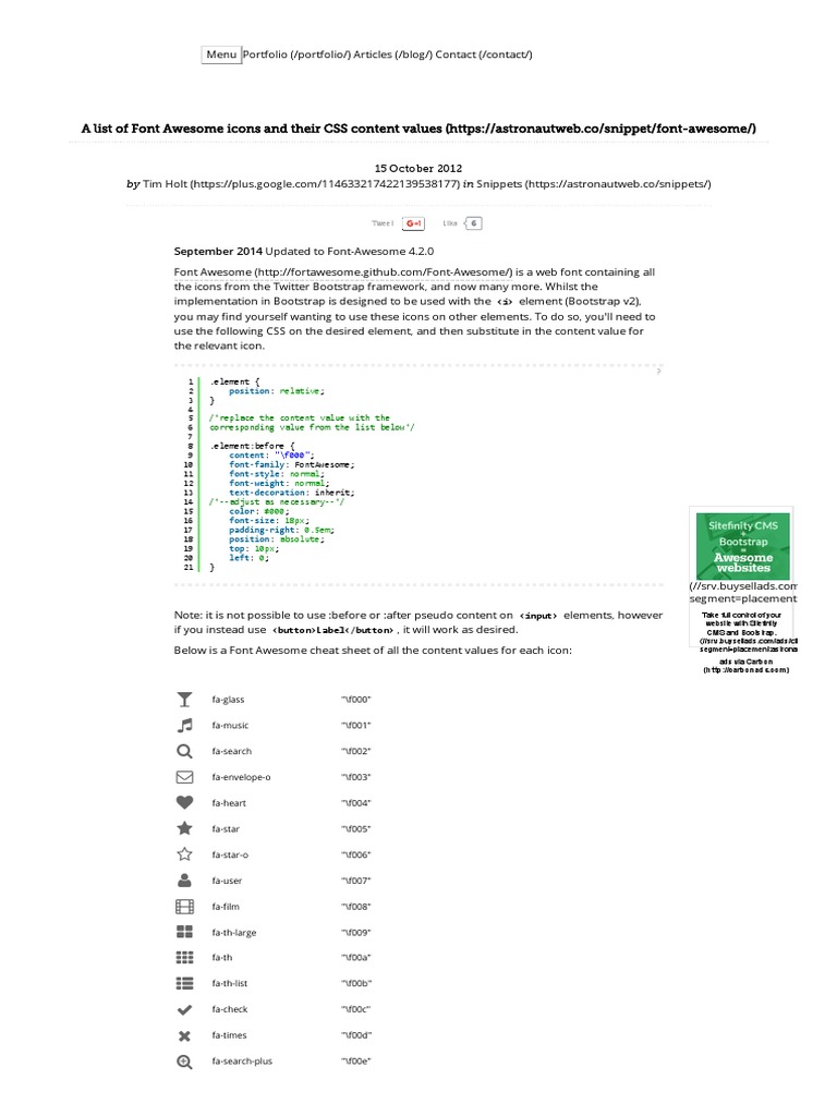 List of Font Awesome Icons and Their CSS Content Values PDF | Download Free PDF | Cascading ...
