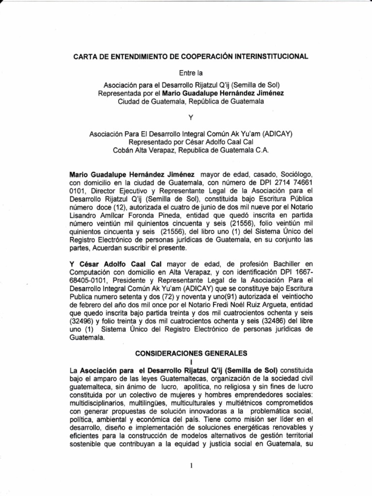 Carta de Entendimiento | Sustentabilidad | Institución