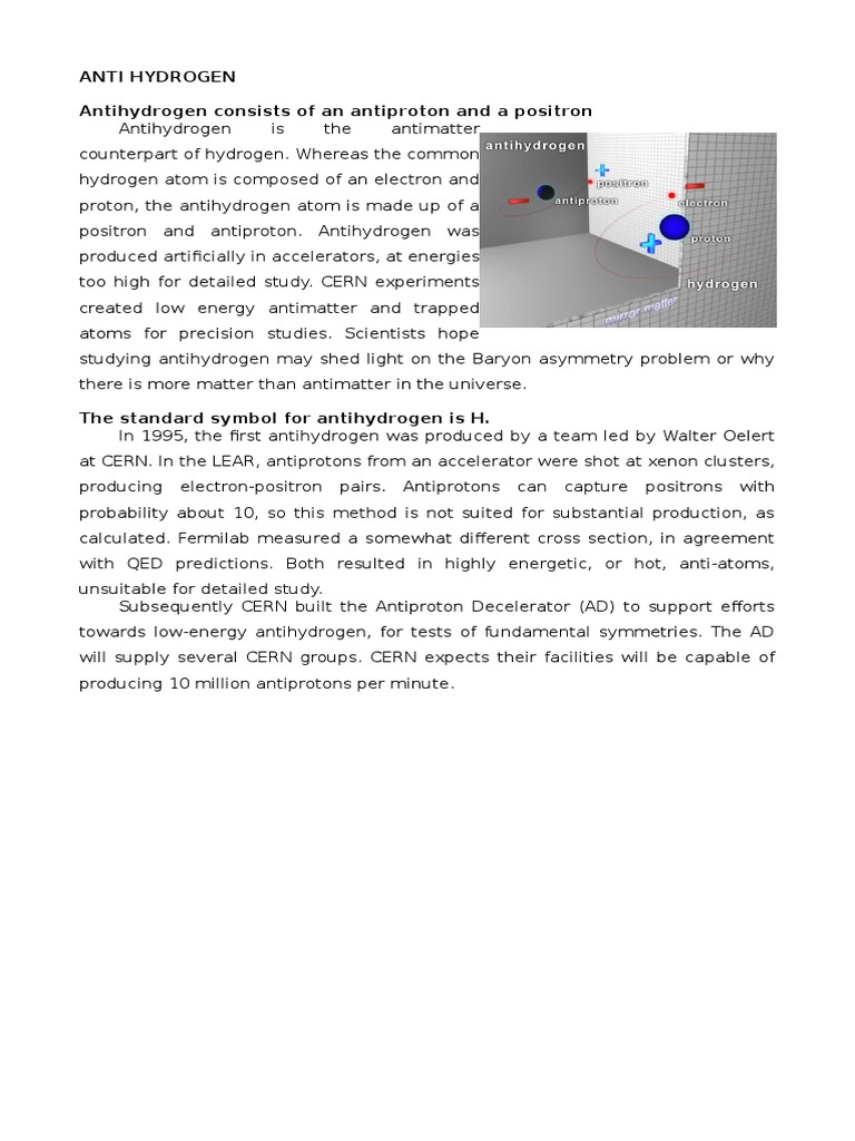Anti Hydrogen Antihydrogen Consists of An Antiproton and A Positron | PDF