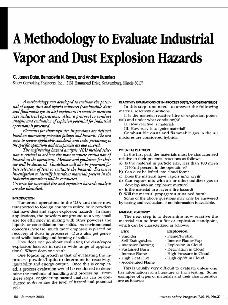 Evaluating the Explosion Hazards of Industrial Dusts and Vapors: A ...
