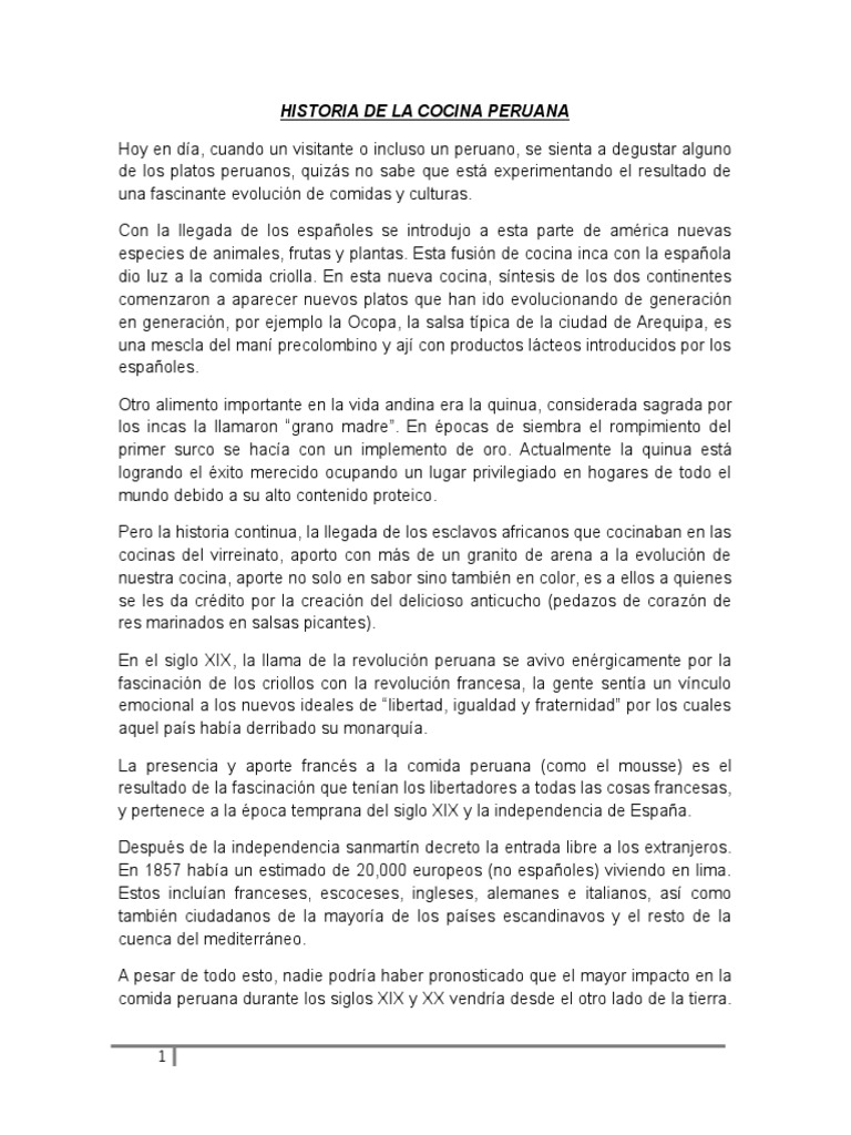Historia de La Cocina Peruana | PDF | Mariscos | Perú