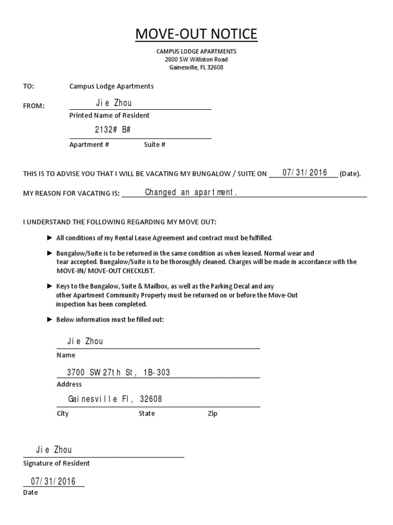 Move Out Notice | PDF